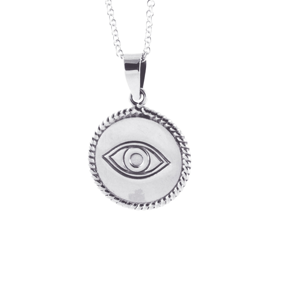 "Espy" Sterling Evil Eye Disc Round Pendant Necklace – apop ...