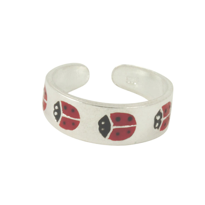 Sterling Silver Ladybug Ring Adjustable Midi Band