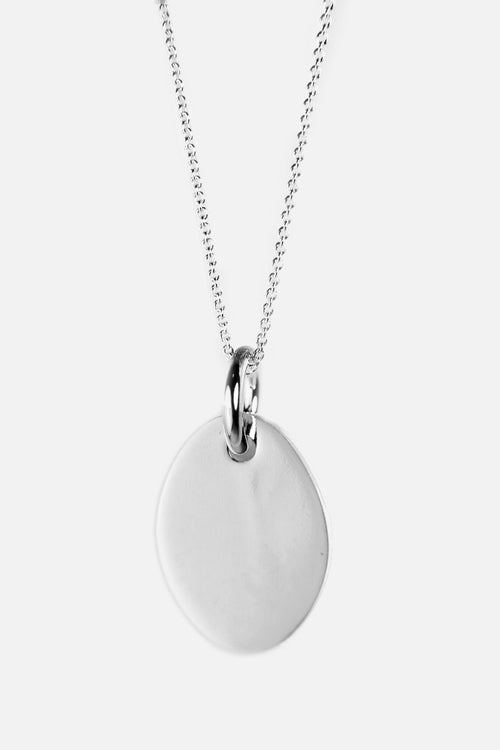 Sterling Silver Oval Plain Disc Pendant Necklace 16 in - 24 in