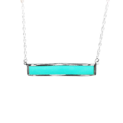 925 Sterling Silver Turquoise Bar Pendant Necklace 17 inch