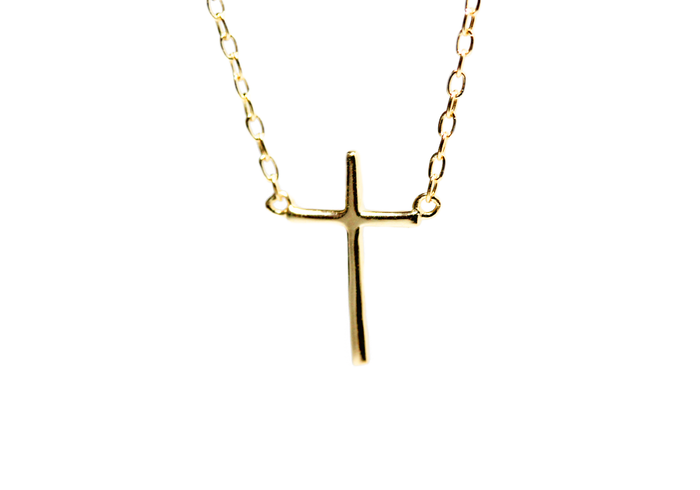 "Savior" Mini Cross Pendant Necklace 16 inch - 17 inch Sterling Silver