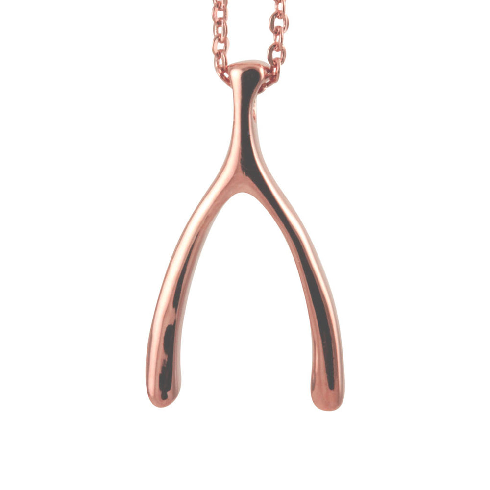 Sterling Silver Rose Gold Wishbone Pendant Necklace 18 inch