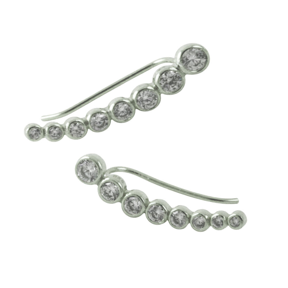 Sterling Silver CZ Ear Pin Wrap Earring Cuff Climber Studs