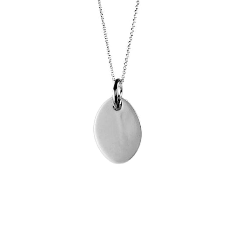 Sterling Silver Oval Plain Disc Pendant Necklace 16 in - 24 in