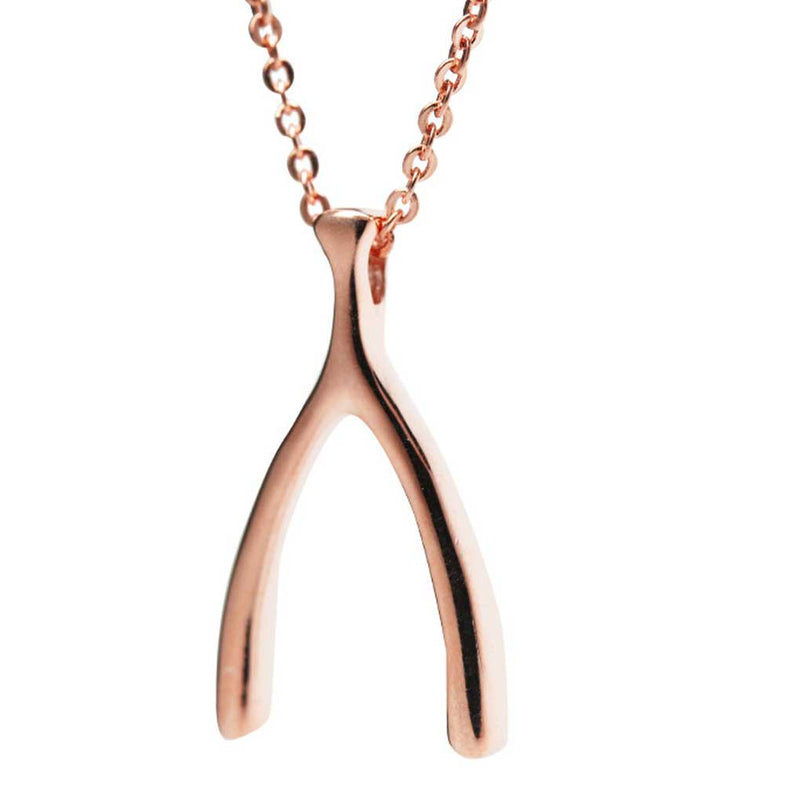 Sterling Silver Rose Gold Wishbone Pendant Necklace 18 inch